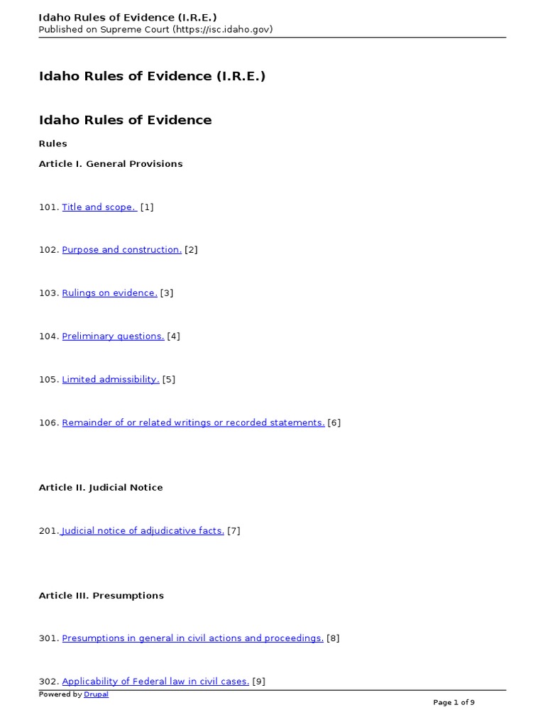 Idaho Evidence Rules Guide | PDF | Evidence (Law) | Witness