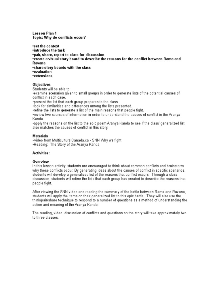 Lesson Plan 4 Why Do Conflicts Occur | PDF | Sita | Rama