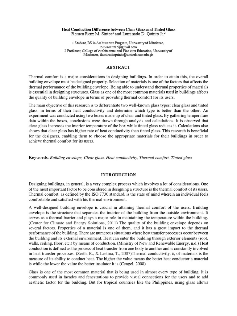 Heat Conduction Difference Between Clear Glass and Tinted Glass | PDF ...