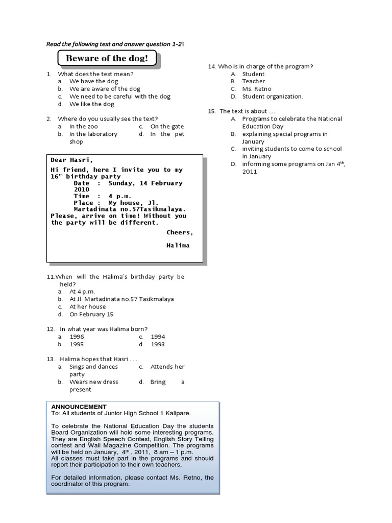 Exercise Invitation, Notice, Announcement | PDF | Language Arts ...