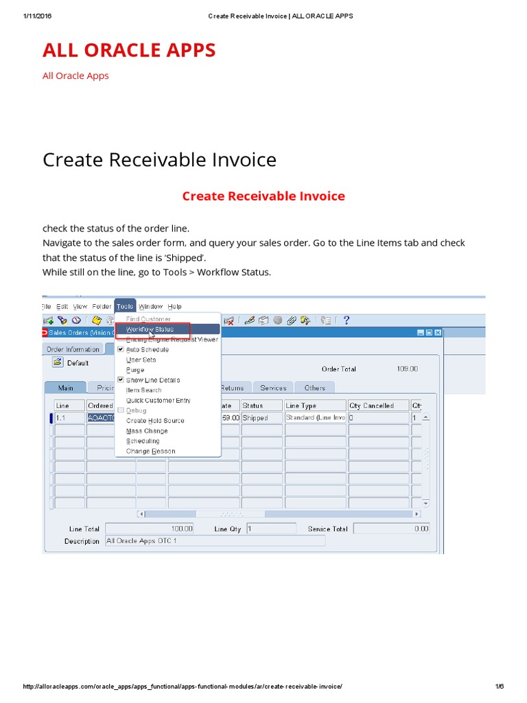 How To Create Receivable Invoice - Oracle Apps | PDF | Information ...