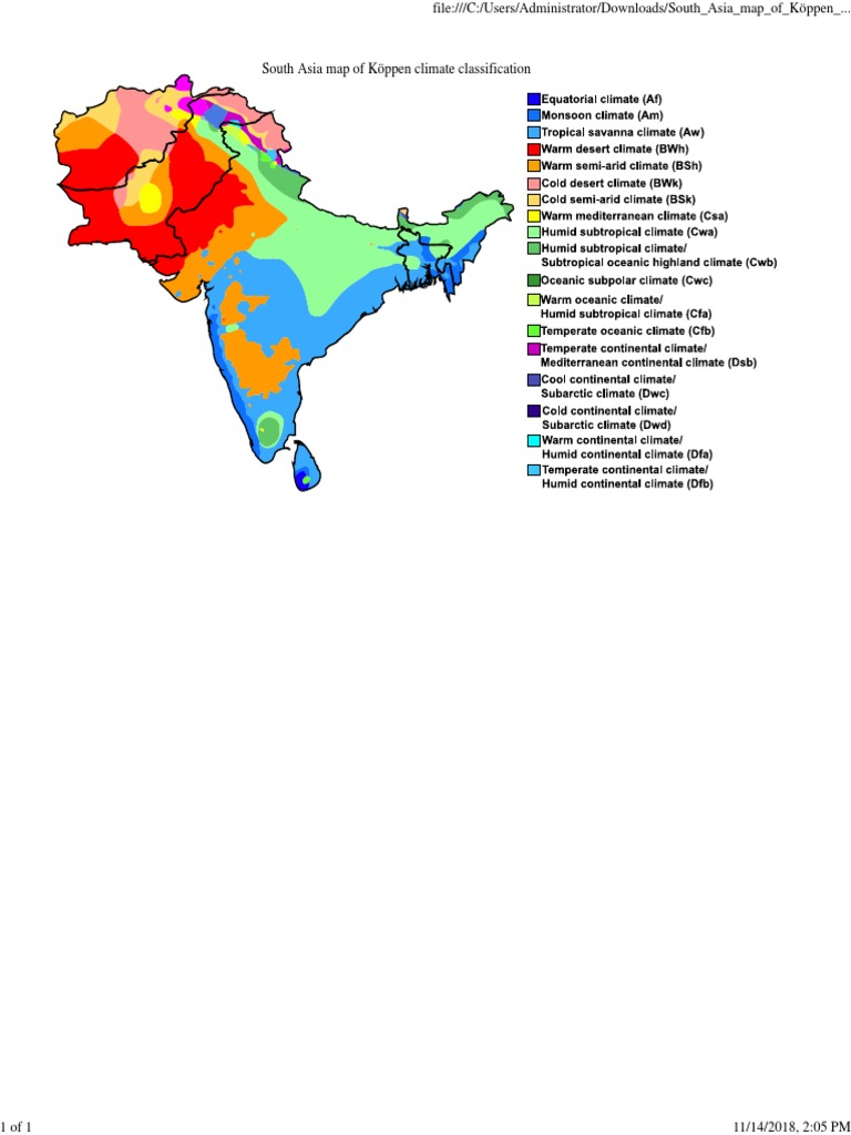South Asia Map of Köppen Climate Classification | PDF