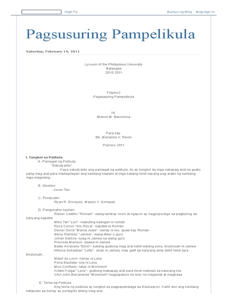 Pagsusuring Pampelikula | PDF