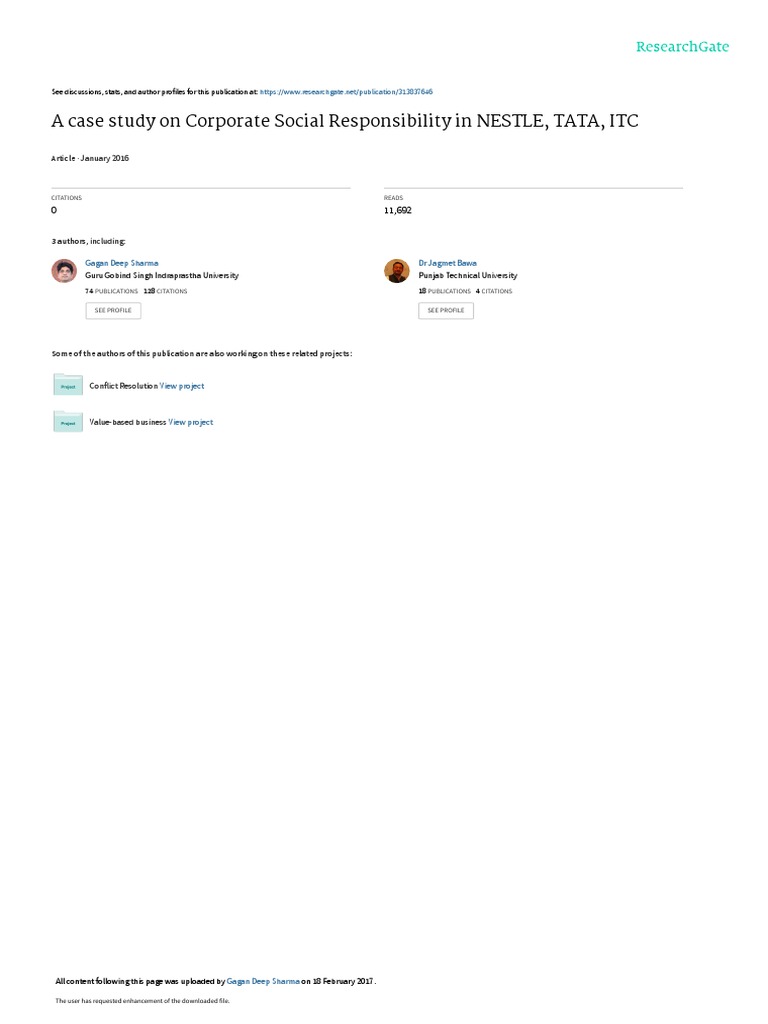 A Case Study On Corporate Social Responsibility in NESTLE, TATA, ITC ...