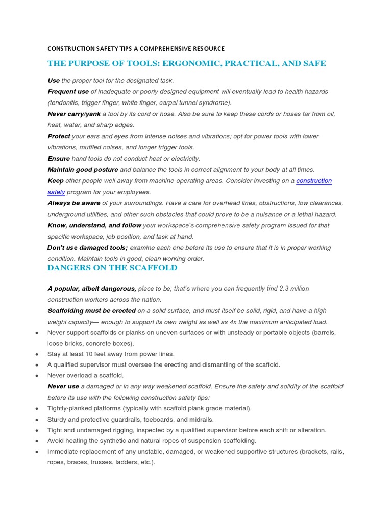 Construction Safety Tips Pdf Occupational Safety And Health