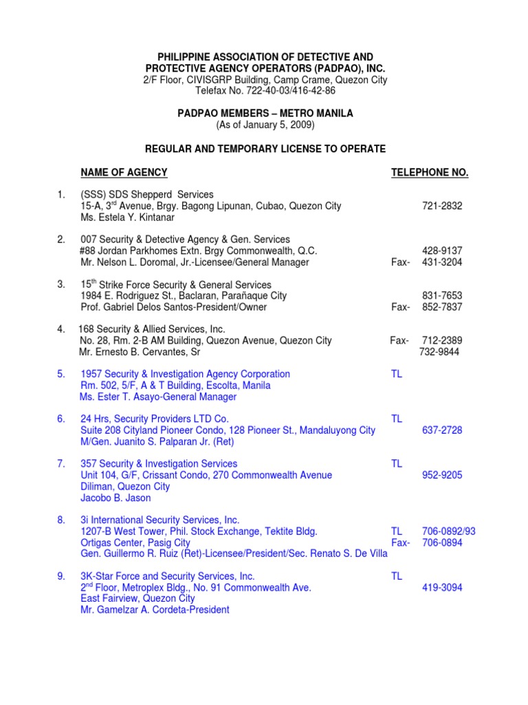 01 PADPAO Members Metro Manila PDF | PDF | Manila | Telecommunications ...