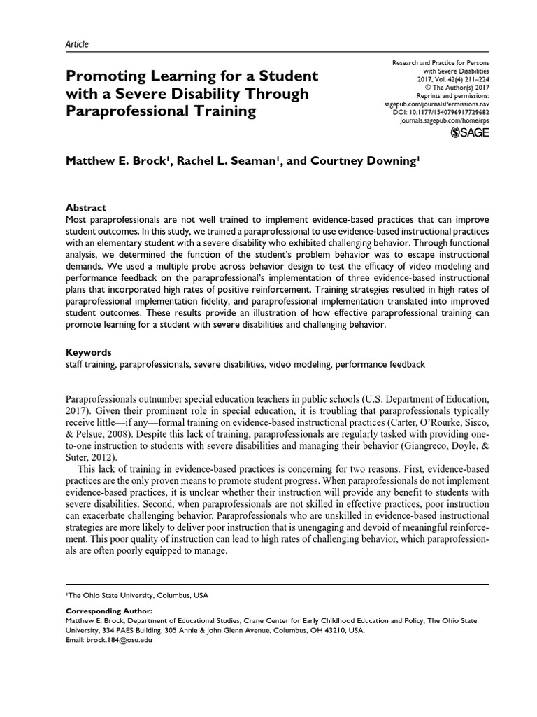 Para Training Challenging Behavior | PDF | Reinforcement | Evidence ...