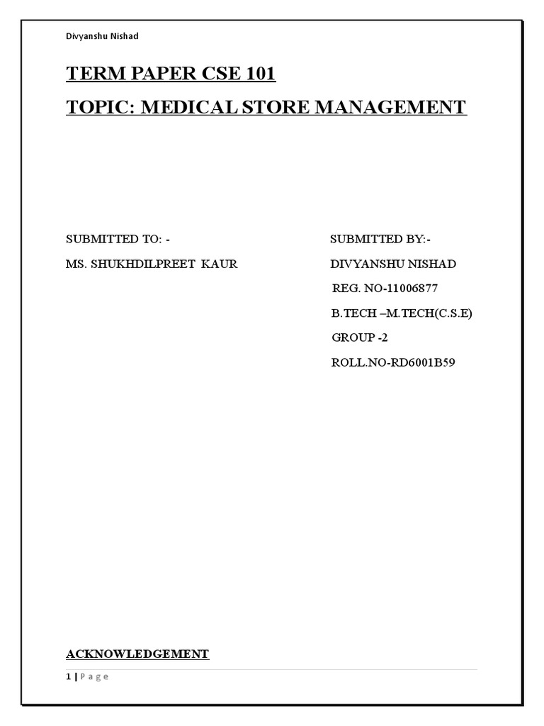 A Concise Overview of a Medical Store Management System | PDF ...