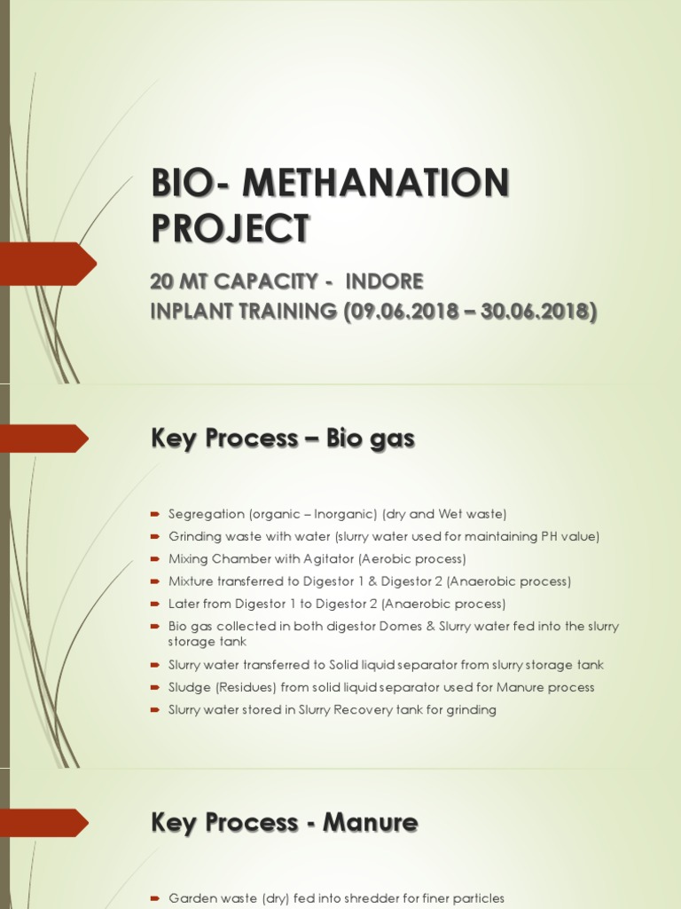 Bio-Methanation Project: 20 MT Capacity - Indore INPLANT TRAINING (09. ...
