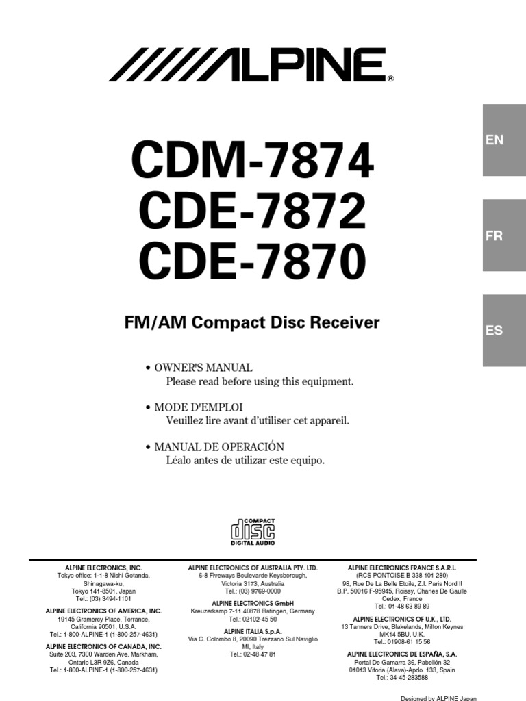 Alpine Cde 7870 | PDF | Disque compact | Technologie de production de sons