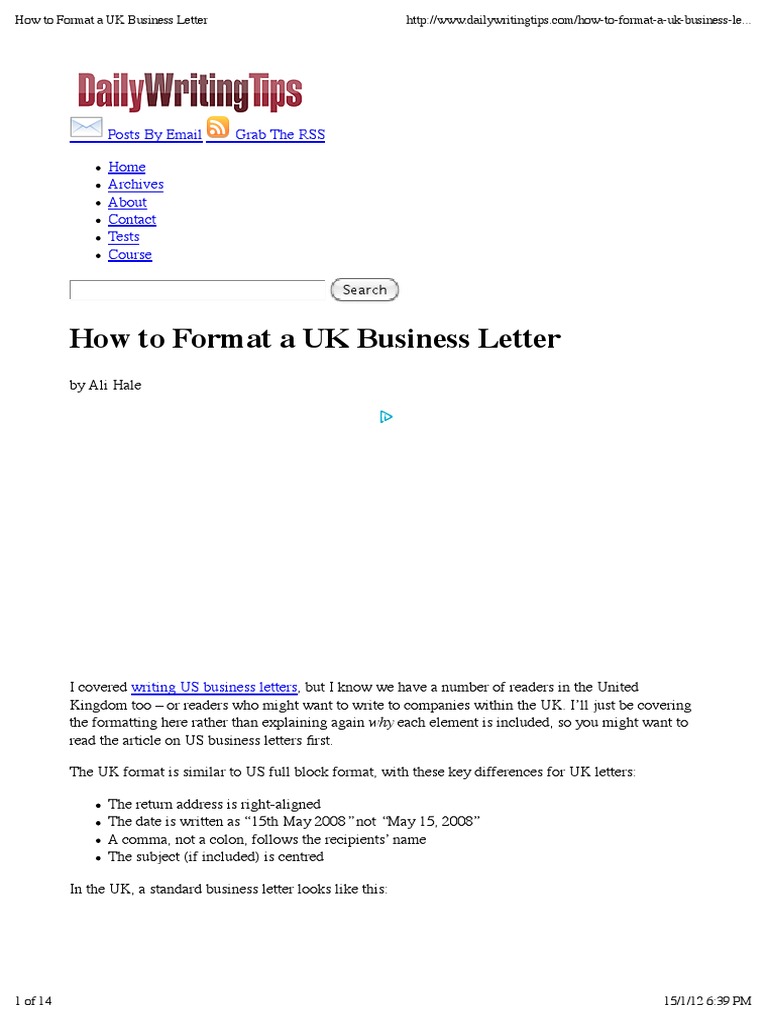 Correct Letter Format Uk