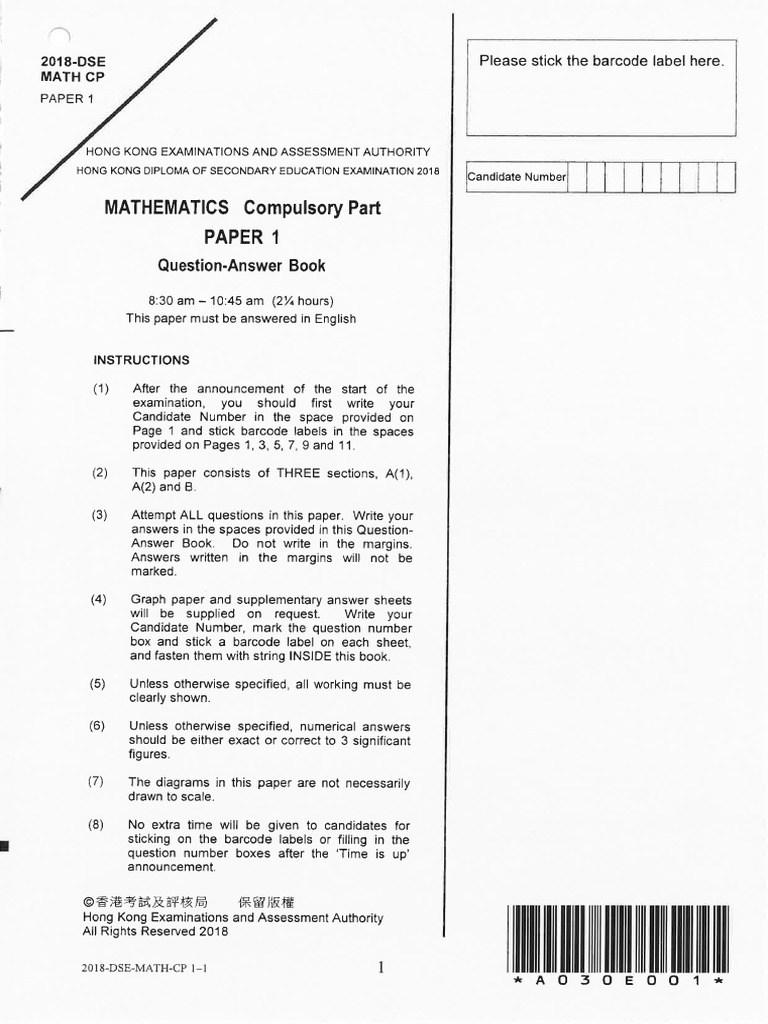 Dse 2018 P1 Eng Pdf Teaching Mathematics Geometry