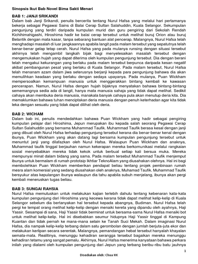 Sinopsis Ikut Bab Novel Bima Sakti Menari | PDF