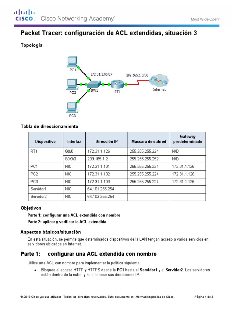 4.2.2.10 Packet Tracer - Configuring Extended ACLs Scenario 1 | PDF | Protocolo de transferencia ...