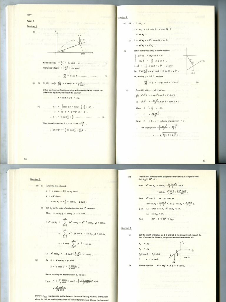 1981 AL Applied Mathematics Paper 1, 2 - Solutions | PDF