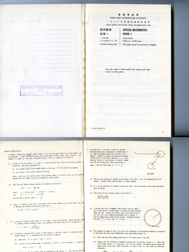 1980 AL Applied Mathematics Paper 1, 2 | PDF