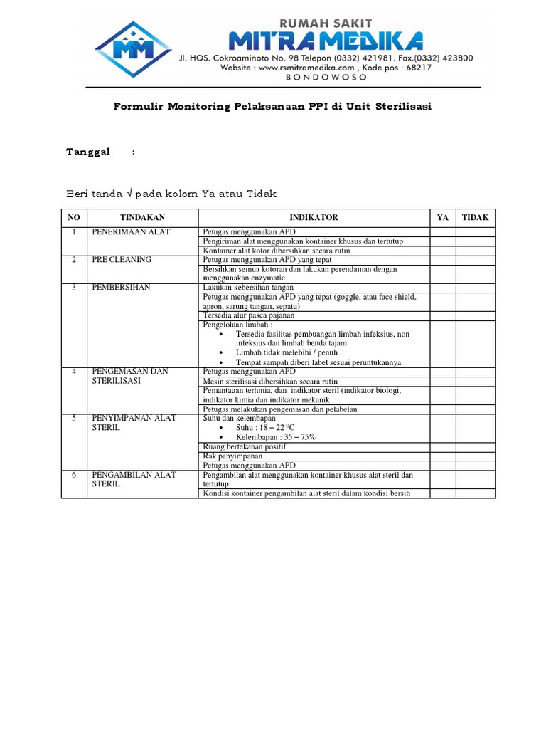Form Monitoring PPI Unit Sterilisasi | PDF