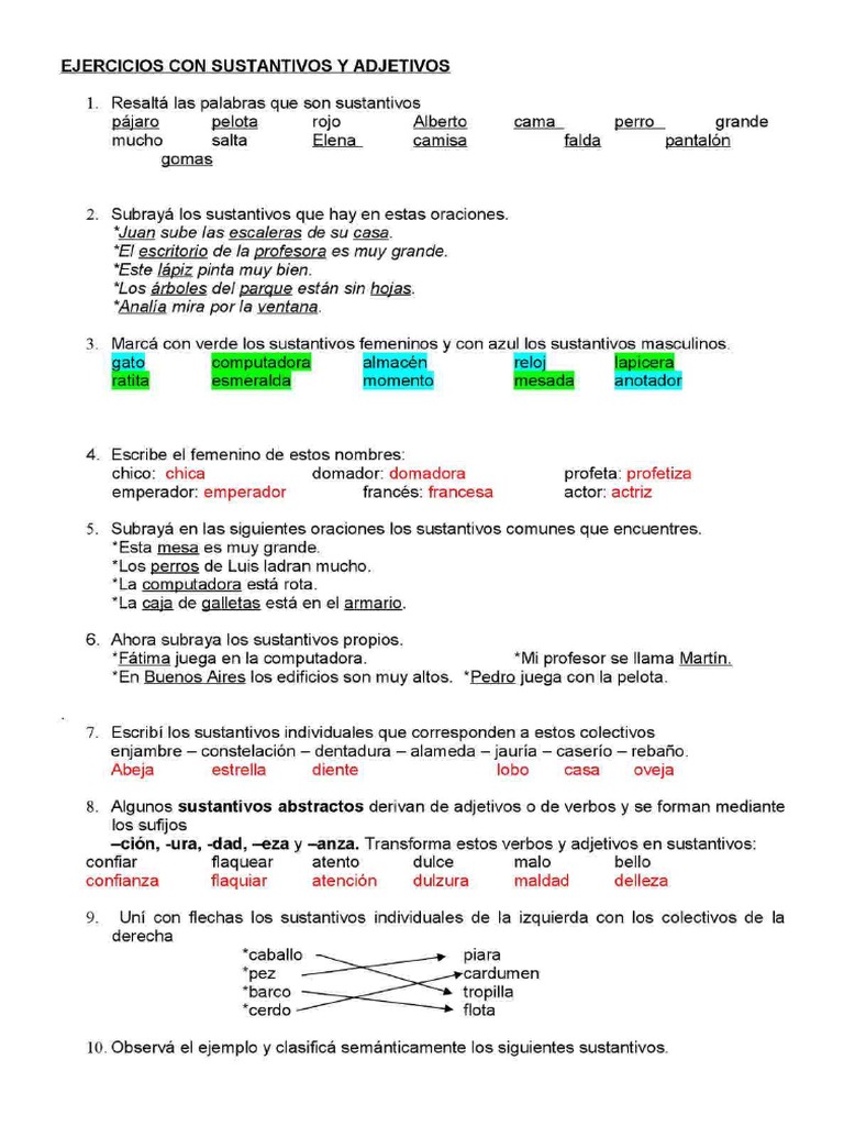 Ejercicioscon Sustantivos y Adjetivos (1) . | PDF