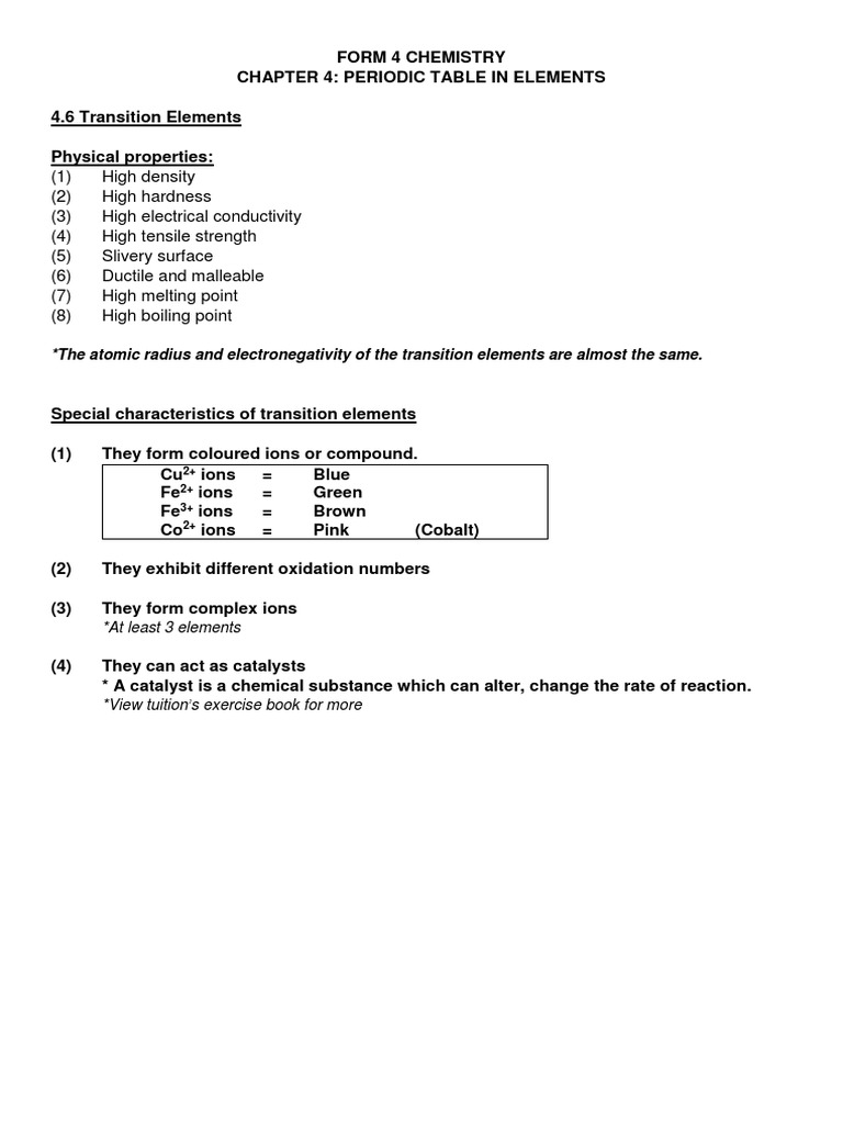 Physical and Chemical Properties of Transition Elements: A Guide to ...