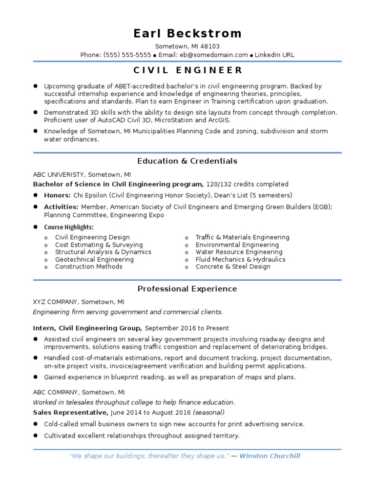Entry-Level Civil Engineer Resume | PDF | Civil Engineering | Engineering