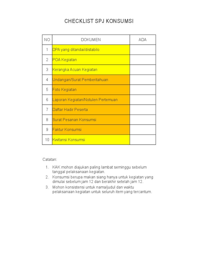 Checklist SPJ Konsumsi dan Transport | PDF | Kajian Bahasa Asing | Hukum