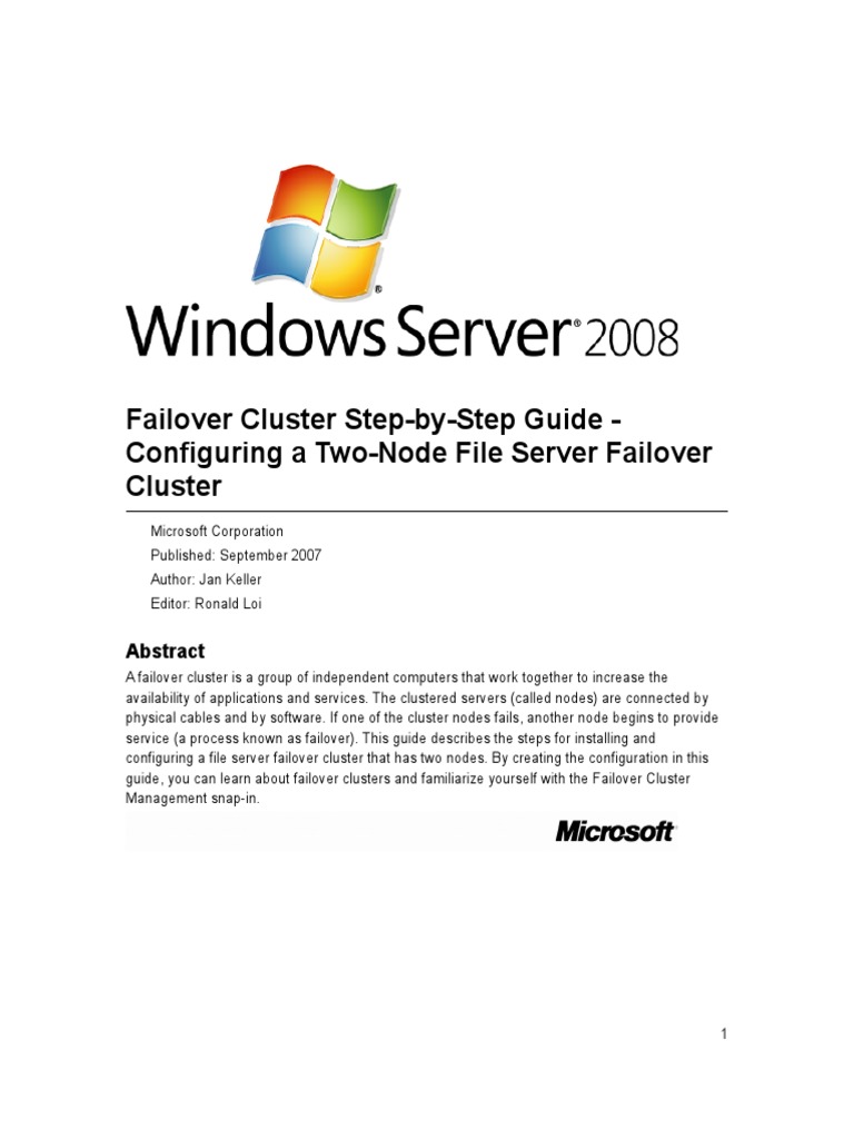 Failover Cluster Step By Step Guide Configuring A Two Node File Server Failover Cluster Pdf