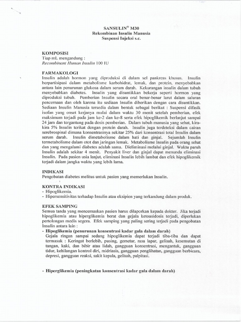 Sansulin M30 Suspensi Injeksi 100 IU, ML - Rekombinan Insulin Manusia ...