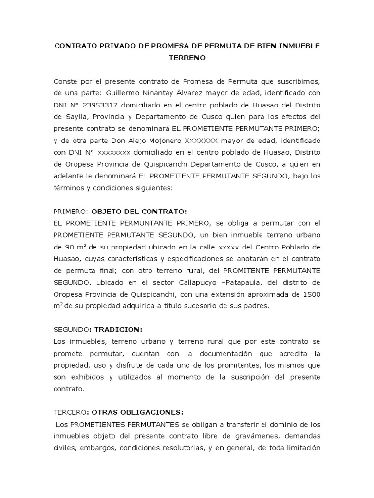 Contrato de Promesa de Permuta-2018 | Propiedad | Gobierno