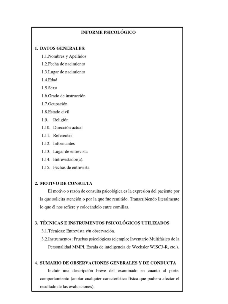 Formato de Estudios de Caso Psicologico | Adultos | Metafísica de la mente