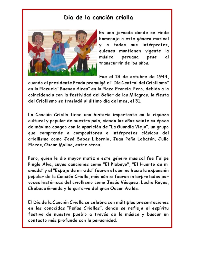 Dia de La Cancion Criolla | PDF | Entretenimiento (general)