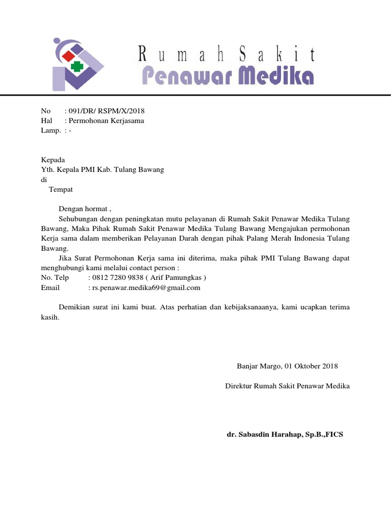Permohonan Kerjasama Pelayanan Darah | PDF | Pengembangan Diri