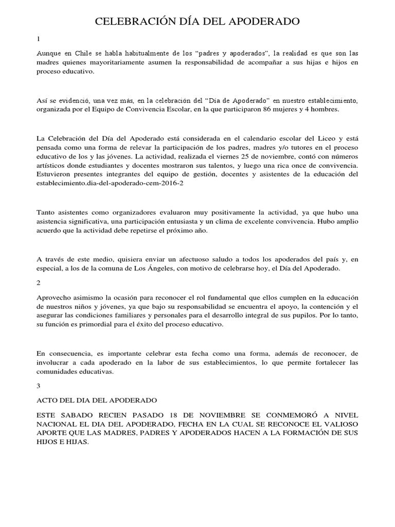 Celebración Día Del Apoderado | PDF | Bailes | Maestros