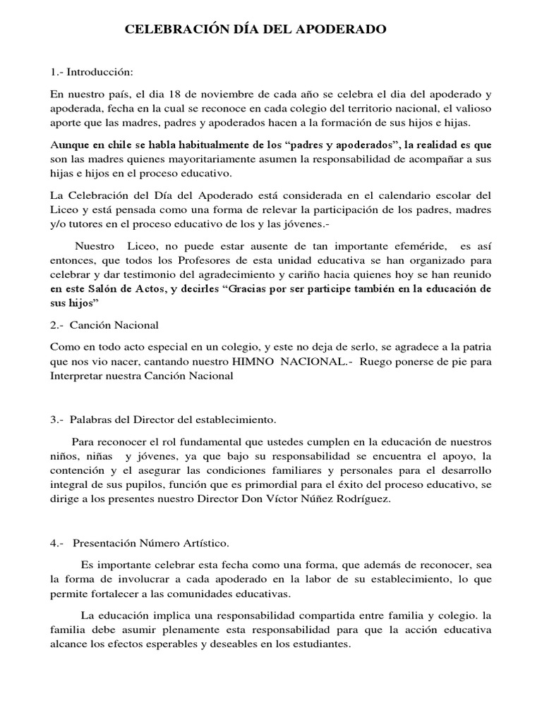 CELEBRACIÓN DÍA DEL APODERADO (Definitivo) | PDF | Educación avanzada | Escuelas