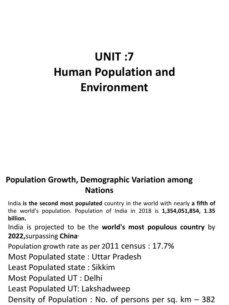 Unit:7 Human Population and Environment | PDF | Pollution | World ...
