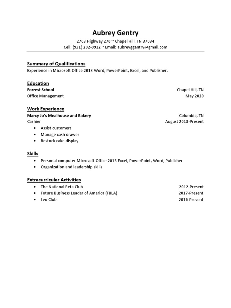 Aubrey Gentry: Summary of Qualifications | PDF
