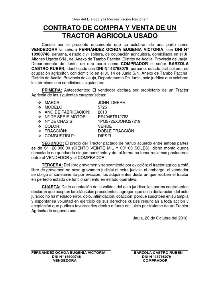 Contrato de Compraventa de Tractor Usado | PDF | Tractor