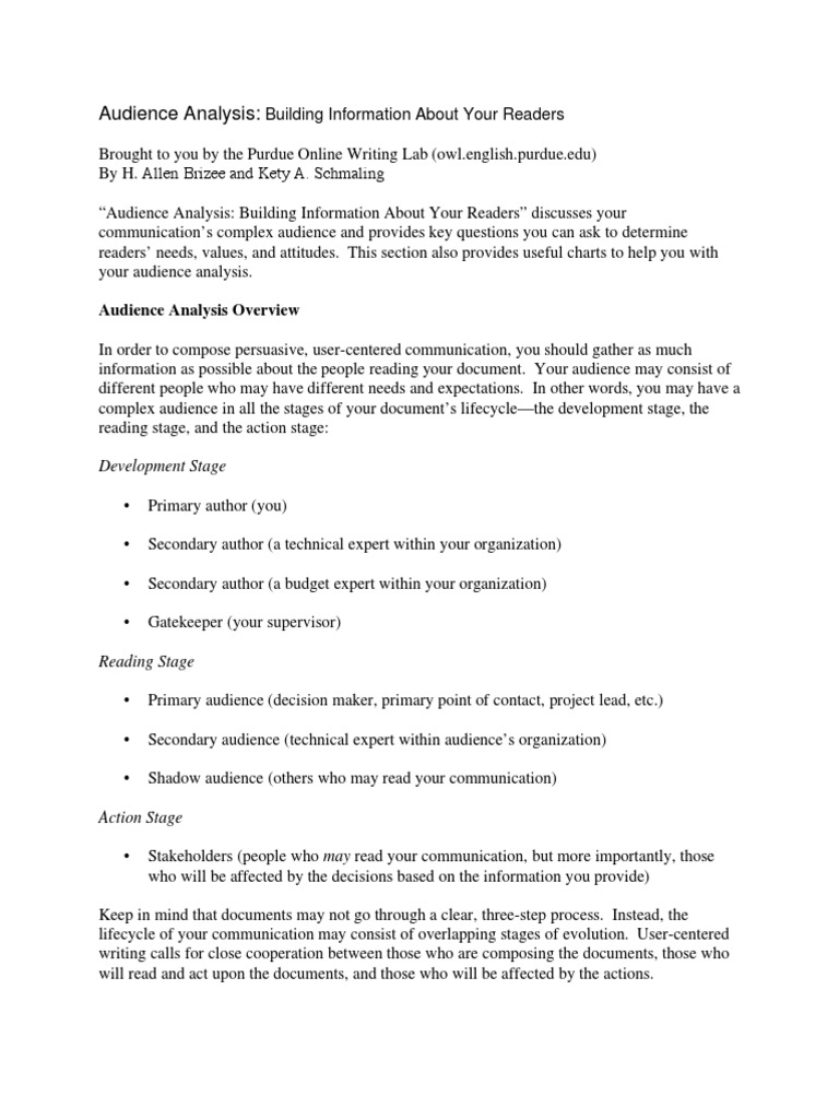 Audience Analysis for Writers | PDF | Technical Communication | Psychology