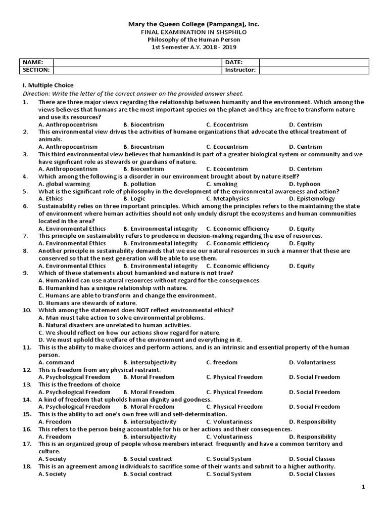Philo FINAL Exam | PDF | Free Will | Society