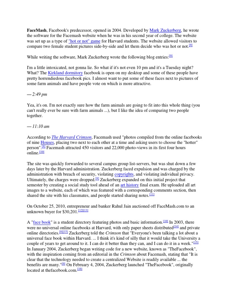 Face Mash | PDF | Mark Zuckerberg | Facebook