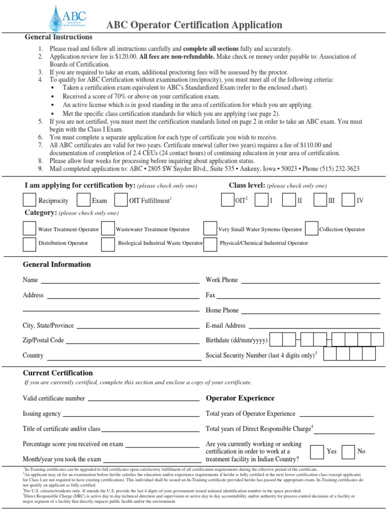 ABC Operator Certification Application: General Instructions | PDF ...