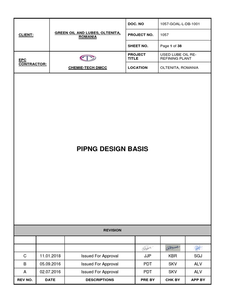 Piping Design Basis for Oil Refining Plant | PDF | Pipe (Fluid ...