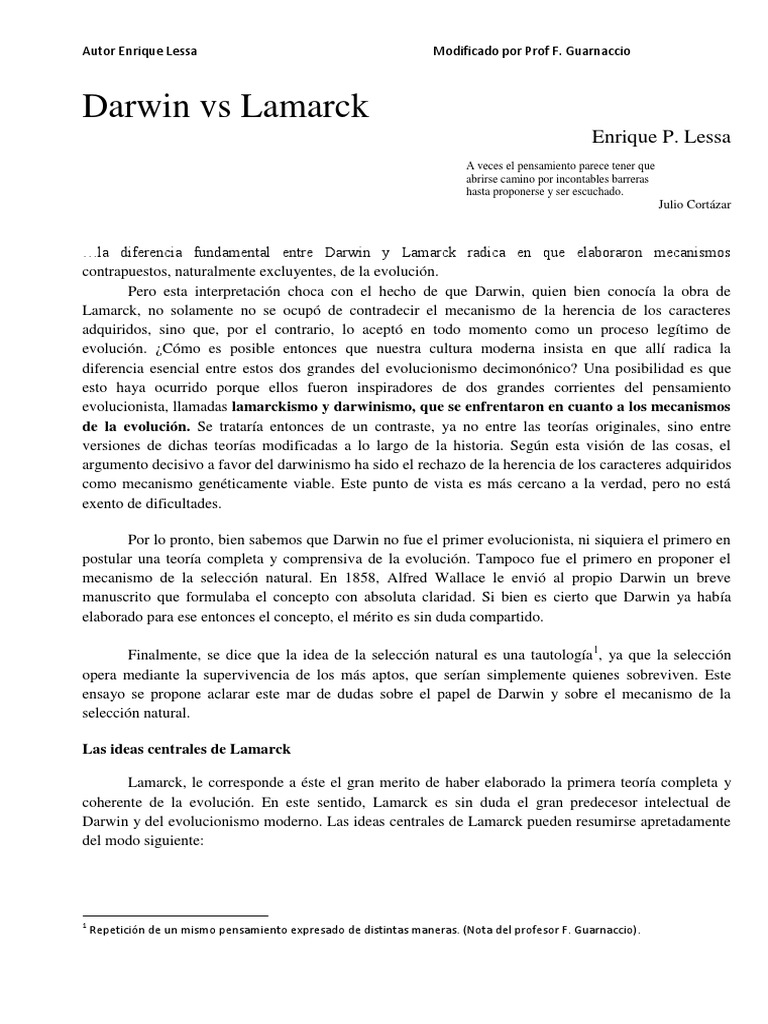 Darwin Vs Lamarck | PDF | Charles Darwin | Evolución