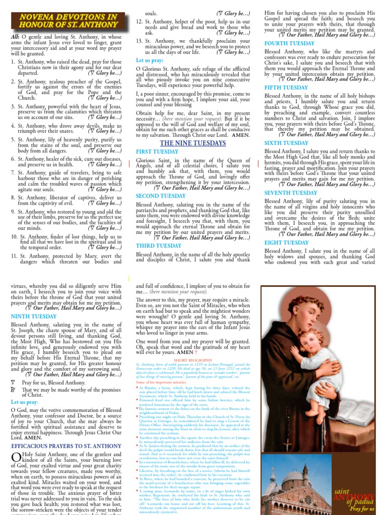 Novena To St. Anthony of Padua PDF | PDF | Grace In Christianity | Prayer