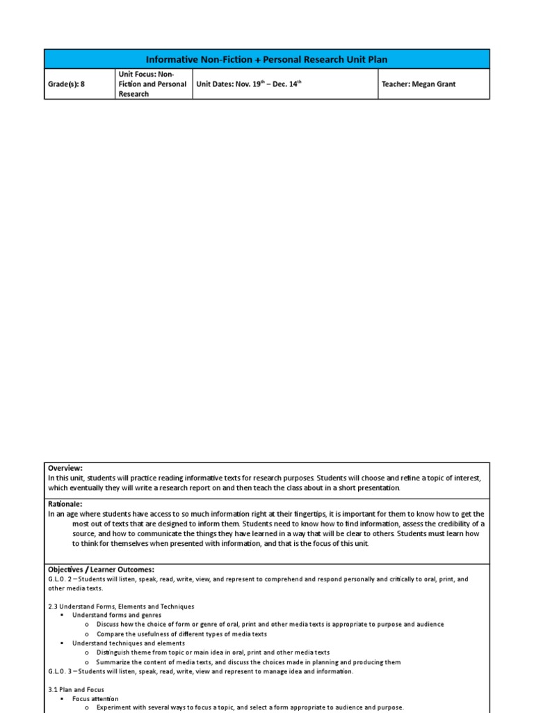 Personal Research Unit Plan | PDF | Attention | Mass Media