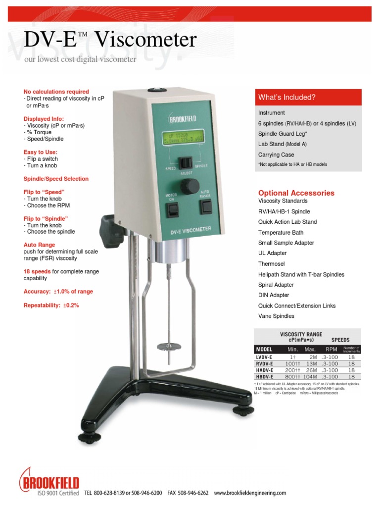 Brookfield DV-E Viscometer Overview | PDF | Science & Mathematics ...