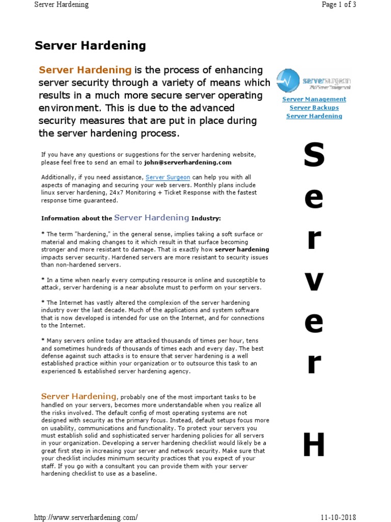 S e R V e R H: Server Hardening | PDF | Computer Security | Security
