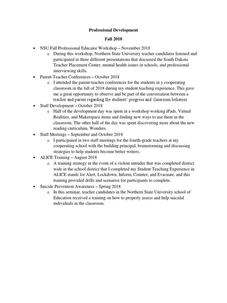 2018 Professional Development Activities | PDF