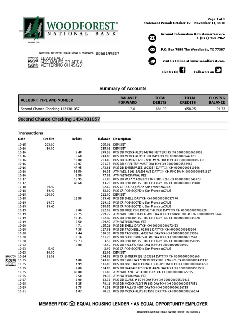 111 Data User 0 Com - Woodforest Files WNBStatement | PDF | Debits And ...