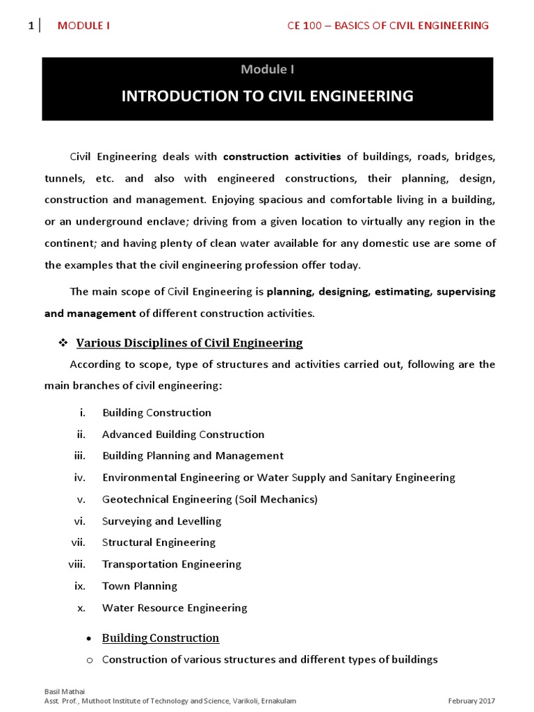 Introduction To Civil Engineering: Module I | PDF | Infrastructure ...