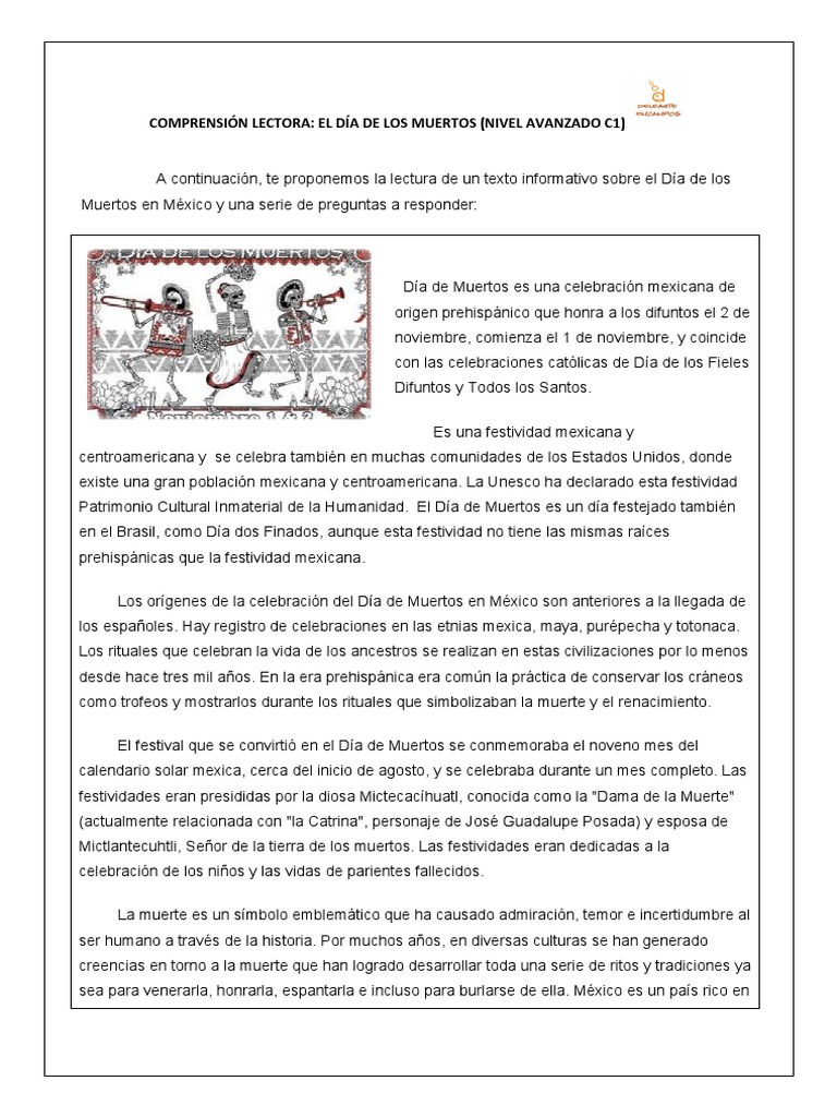 Comprension Lectora Dia de Los Muertos Nivel Avanzado C1 PDF | PDF ...